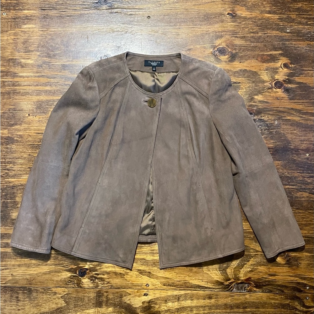Talbots Brown Suede Leather Jacket Single Button Coll… - Gem